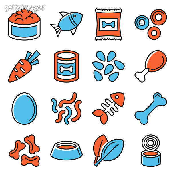 Pet Food Icons Set on White Background. Vector (1443543241) - 게티이미지뱅크