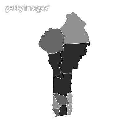 Gray Divided Map of Benin (1392552608) - 게티이미지뱅크