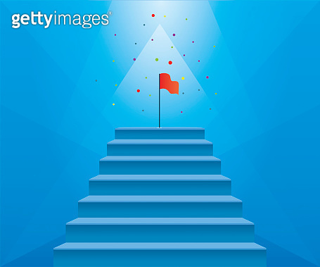 Steps to finish, up, vector. Steps to success with the flag at the top ...