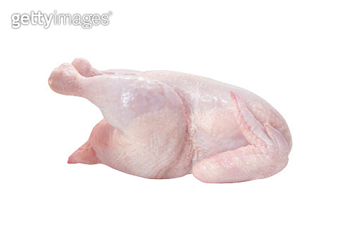 Whole raw chicken isolated on white background. Fresh uncooked broiler ...