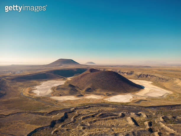 Aerial view of Meke lake with Meke mountain in the background at ...