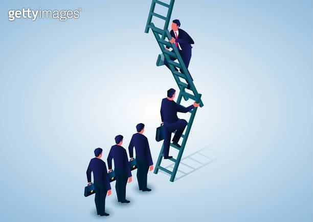 Businessmen lining up to climb the ladder, career development and ...