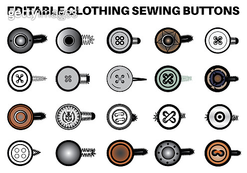 Sewing Buttons flat sketch vector illustration set, different types of ...