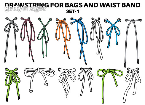Drawstring cord flat sketch vector illustrator. Set of bow knot Draw ...
