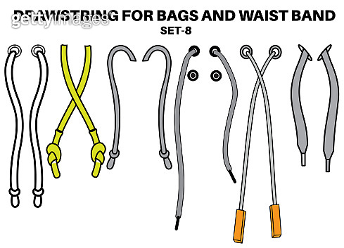 Drawstring cord flat sketch vector illustrator. Set of Draw string with ...