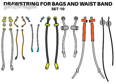 Drawstring cord flat sketch vector illustrator. Set of Draw string with ...