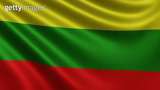 Render of the Lithuania flag flutters in the wind close-up, the ...