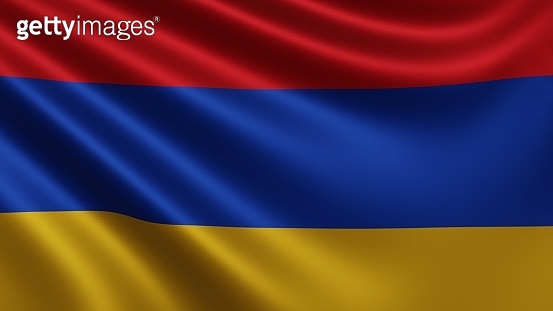 Render of the Armenian flag flutters in the wind close-up, the national ...