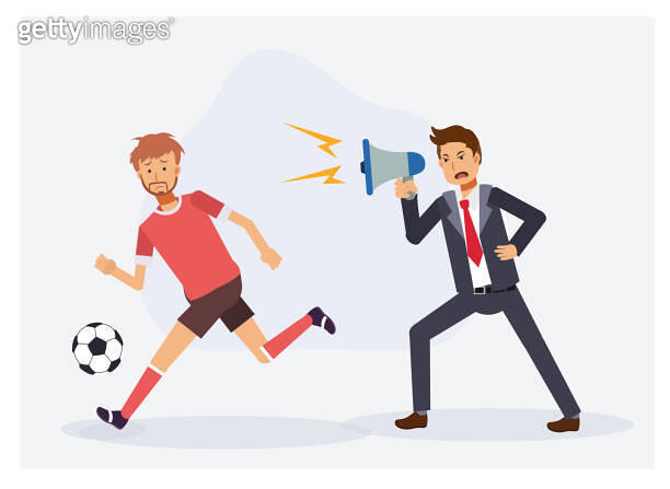 Football,soccer manager with megaphone is yelling to unhappy football ...