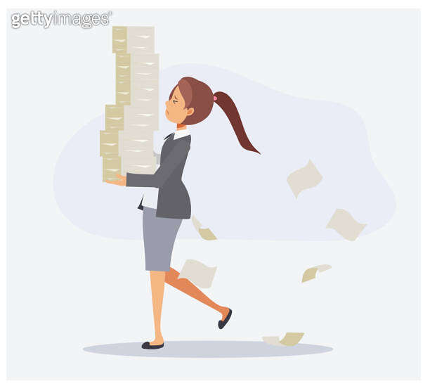 Business woman is carrying documents,Business woman carrying a stack of ...