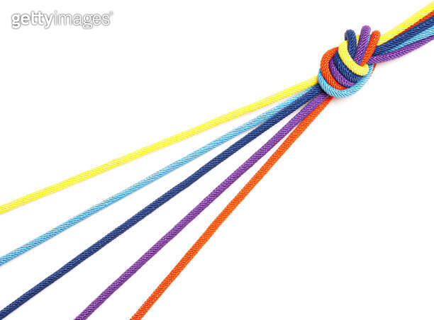 Five multi-colored cords come together in one knot 이미지 (1372278719 ...