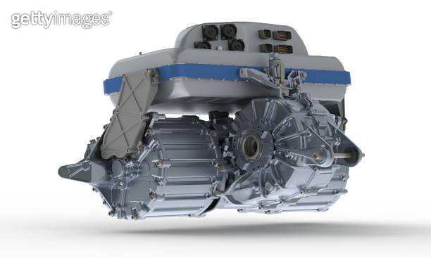 Electric vehicle engine isometric view presentation, 3D rendering ...