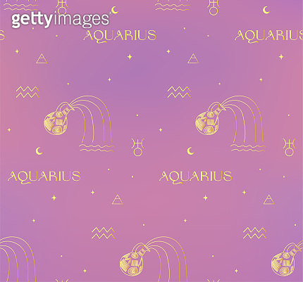 Zodiac Aquarius Golden Background Seamless Pattern. Astrology Signs ...