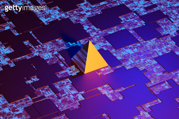 High tech abstract rendering - Pyramid over motherboard background. 3d ...