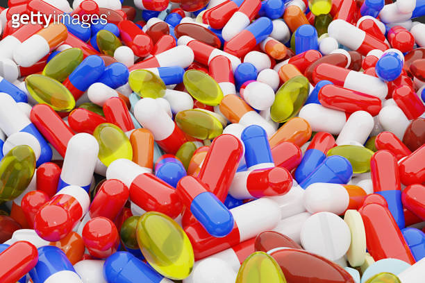 Many medical pills and tablets, realistic 3d Rendering, large amount of ...
