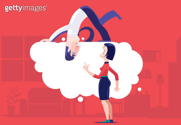 man hiding head in cloud white woman pointing and blaming 이미지 ...