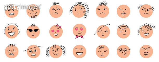 Cartoon cute and funny faces with positive and negative emotions ...