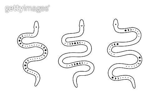 Celestial outline boho snakes with moon phases. 이미지 (1397914349) - 게티이미지뱅크