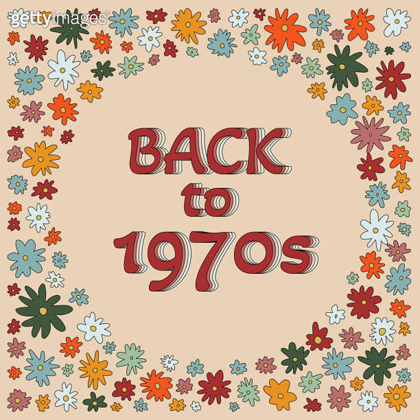 60s, 70s inspired floral frame, border. Hippie, groovy style banner ...
