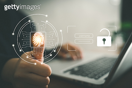 Fingerprint scan for secure access and unlock design concept. 이미지 (1399566490) - 게티이미지뱅크
