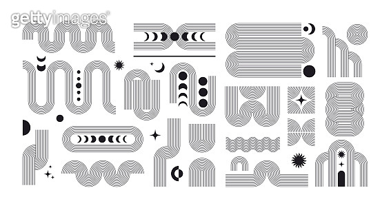 Boho monoline arch and moon phases. Modern abstract line art aesthetic ...