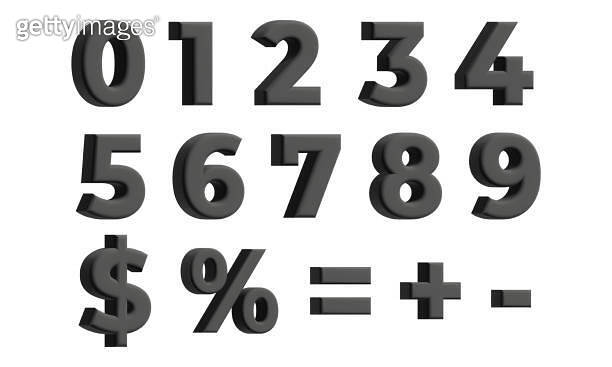 Black 3D Numbers with Dollar, Percentage, Plus, Minus, Equality Signs ...