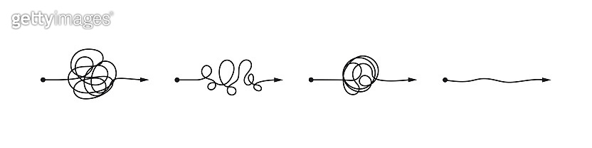 Complex messy lines as concept of chaos solving. Process of problem ...