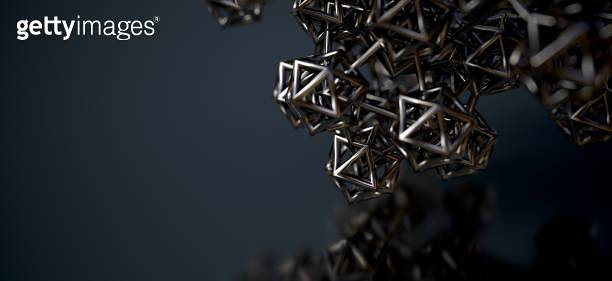 3D computer generated fractal abstract geometric metallic object ...