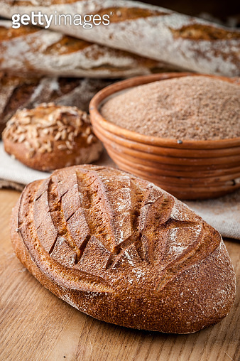 Bread. Craft bread. Home bakery. Photo of bread on a wooden board ...