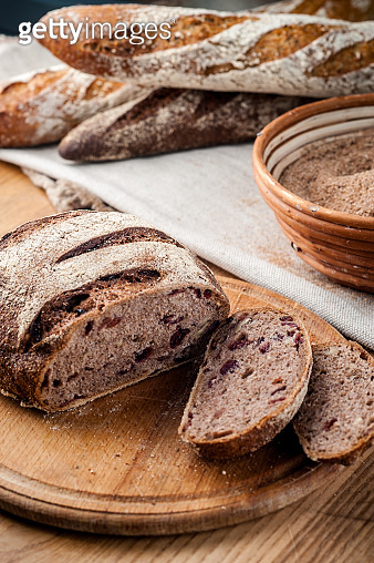 Bread. Craft bread. Home bakery. Photo of bread on a wooden board ...