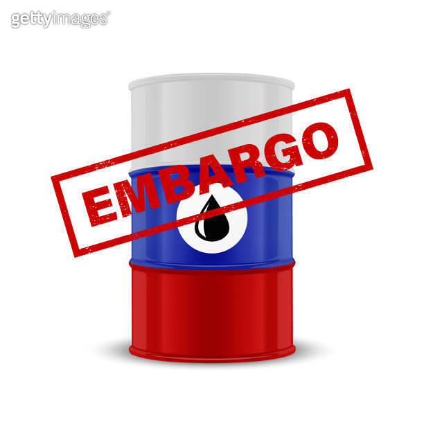Oil Embargo. Vector 3d Realistic Metal Enamel Oil Barrel Isolated on ...