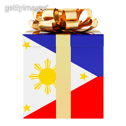 Gift box with Filipino flag. Holiday in Philippines, concept. 3D ...