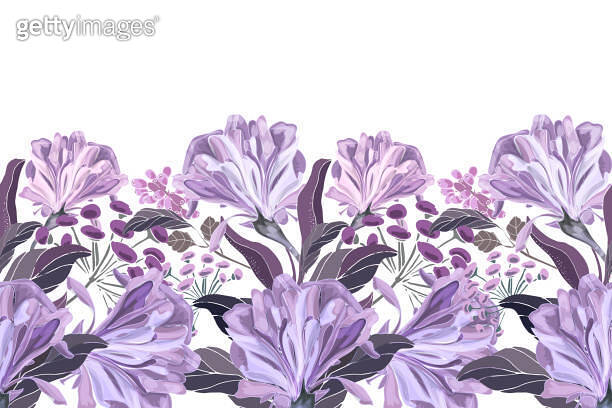 Vector floral seamless pattern, border. Horizontal panoramic design ...