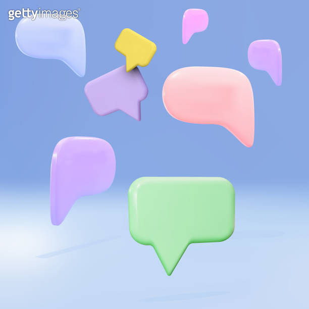 3D flying speech bubbles, chatting or message box. Vector illustration ...
