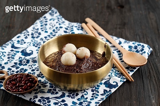 Korean Traditional Food Red Bean Porridge with Rice Cake Patjuk Dongji ...