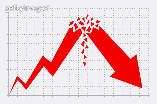 Business graph with red arrow broken and falling down (1448687933) - 게티 ...