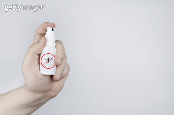 Mosquito repellent. Close-up of an insect repellant spray. Means for ...