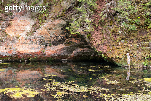 Mirror cliffs and an old river channel in a very beautiful forest in ...