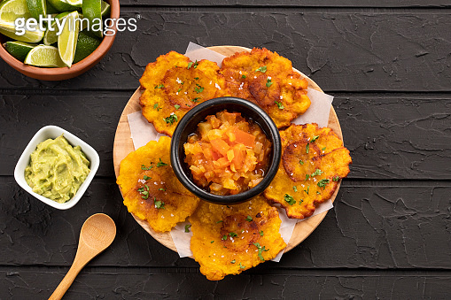 Patacon or toston, fried and flattened pieces of green plantain 이미지 ...