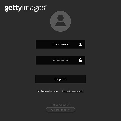 Login form page template dark theme flat style 이미지 (1412957438) - 게티이미지뱅크