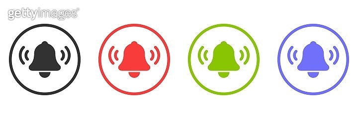 Ringing bell in a circle in different colors. Four bells in black, red ...