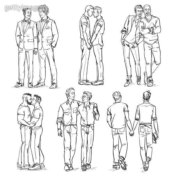 Happy men together. Gay couples. Set of sketches. 이미지 (1423139012) - 게티 ...