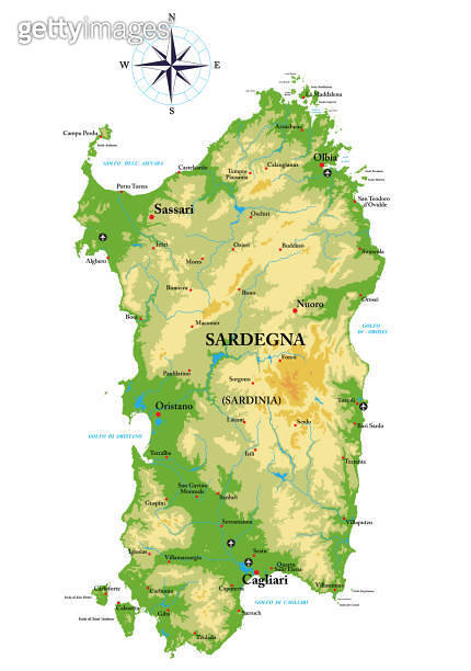 Sardegna highly detailed physical map (1382461496) - 게티이미지뱅크