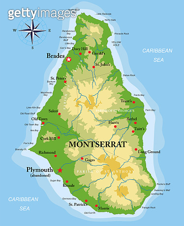 Montserrat island highly detailed physical map (1366575859) - 게티이미지뱅크