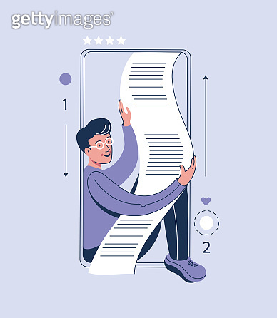 Personal assistant online service. Man with check list, long paper ...