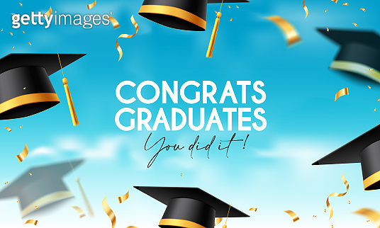 Graduation greeting vector background design. Congrats graduates text ...