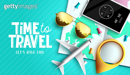 Travel time vector design. Time to travel text with 3d travelling ...