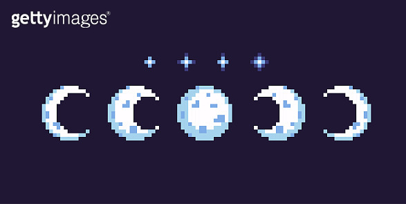 Moon phases pixel art set. Lunar cycles collection. Astronomical ...