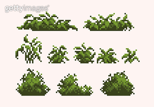 Backyard bushes pixel art icon set. Tropical shrub, logo collection ...