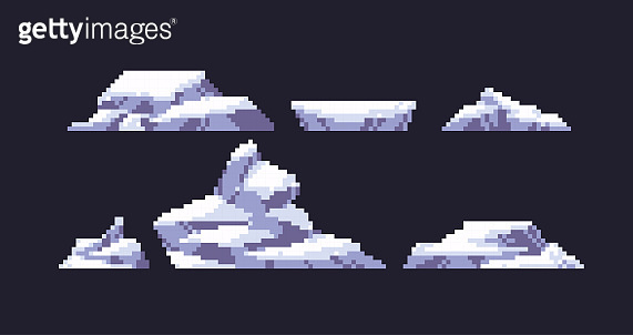 Ice mountain pixel art set. Iceberg, frozen hill collection. Arctic or ...